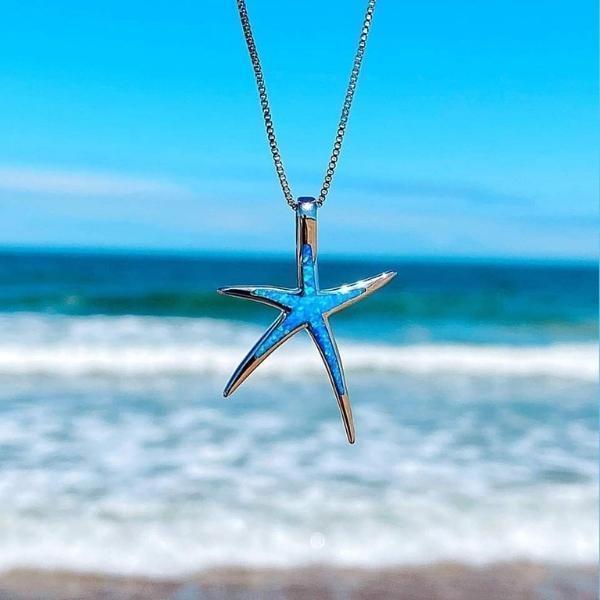 Collier en Opale Bleue et Étoile de Mer en Argent – Arielle Genève